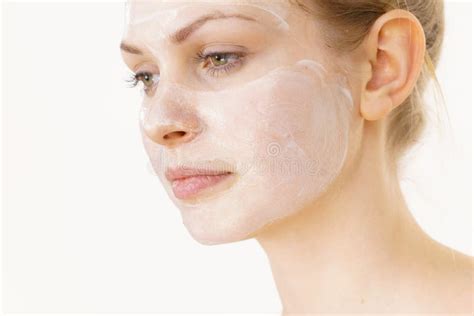 Girl With Cream Moisture Cosmetic On Face Stock Image Image Of Algae