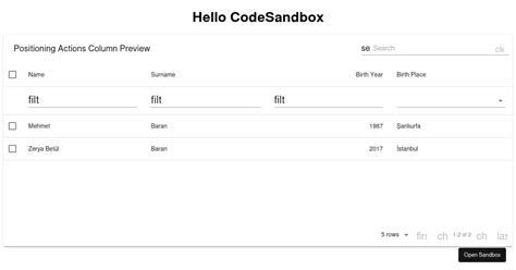 Material Table Testing Actions Position And Output Codesandbox