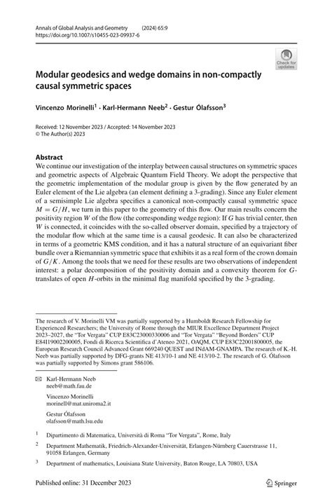 PDF Modular Geodesics And Wedge Domains In Non Compactly Causal Symmetric Spaces