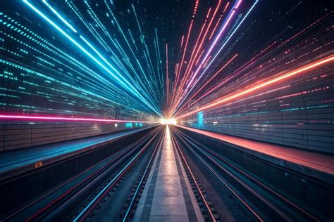 Futuristic Data Flow Explosion With Neon Rays Stock Illustration Illustration Of