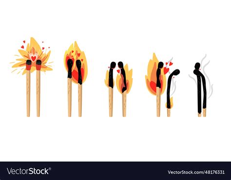 Set Of Burning Match Sequence Steps Combustion Vector Image