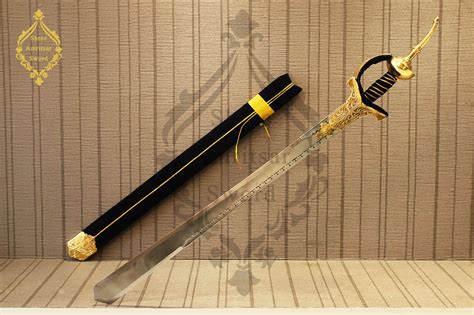 Khanda Sword Ph Khanda Sword Handle Chiseled Steel Blade Blue Golden