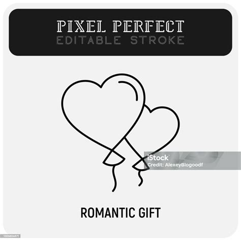 발렌타인 데이 하트 모양의 풍선 얇은 선 아이콘 생일 기념일 축하 픽셀 완벽 편집 가능한 스트로크 벡터 그림입니다 공휴일에 대한 스톡 벡터 아트 및 기타 이미지 Istock