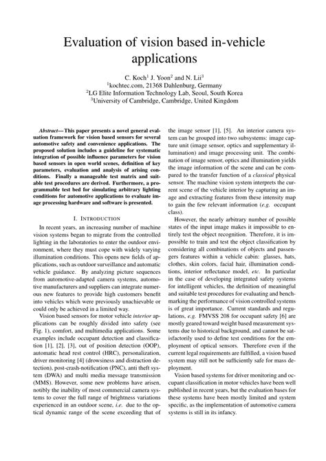 Pdf Evaluation Of Vision Based In Vehicle Applications