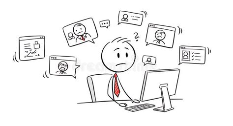 Stick Figure Overwhelmed With Online Communication On Computer Stock