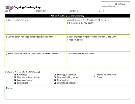Ongoing Coaching Log Prism