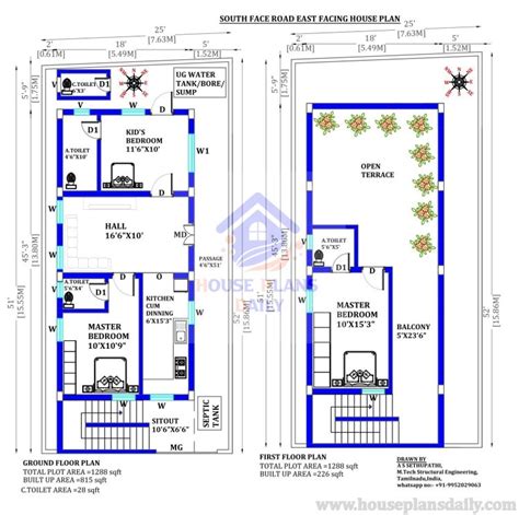 2bhk House Plans East Facing 25x51 Simple House Design House