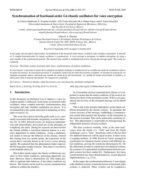 Pdf Synchronization Of Fractional Order Lü Chaotic Oscillators For Voice Encryption