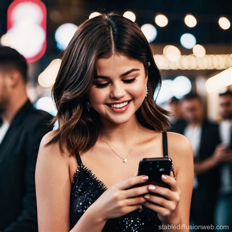 Selena Gomez Laughing At Smartphone Stable Diffusion Online