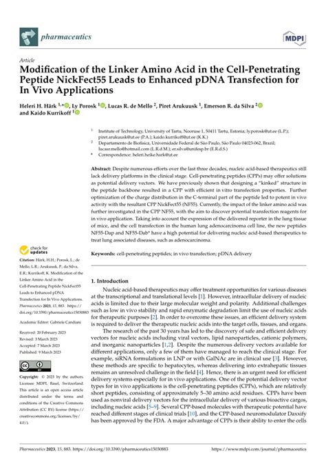 Pdf Modification Of The Linker Amino Acid In The Cell Penetrating