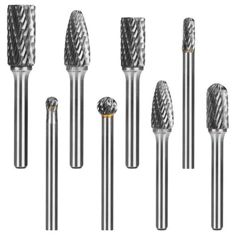 8pcs Ensemble De Fraises Rotatives En Carbure Monobloc En Acier Au