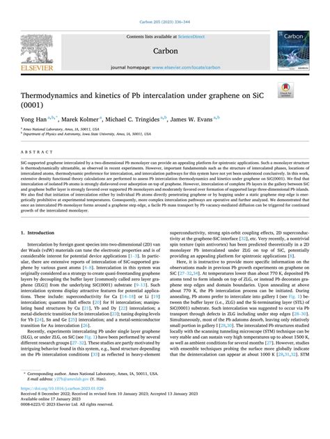 Pdf Thermodynamics And Kinetics Of Pb Intercalation Under Graphene On Sic0001
