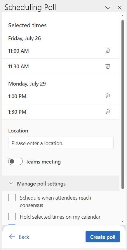 outlook using scheduling poll service portal