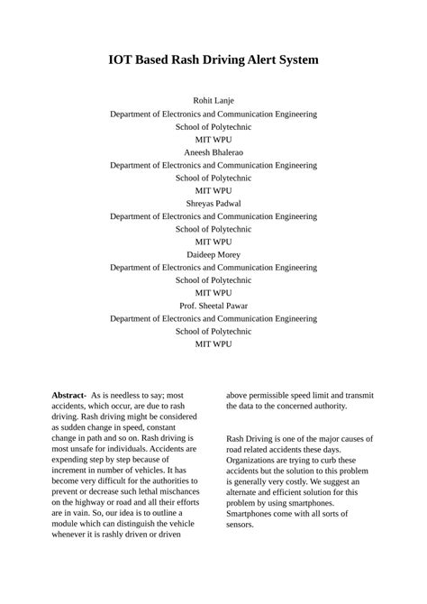 Pdf Iot Based Rash Driving Alert System