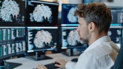 Businessman Analyzing Data On Multiple Monitors Premium Ai Generated Image