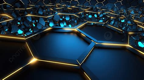 Modern Blue Hexagon Wallpaper With Gold Lines A 3d Render For