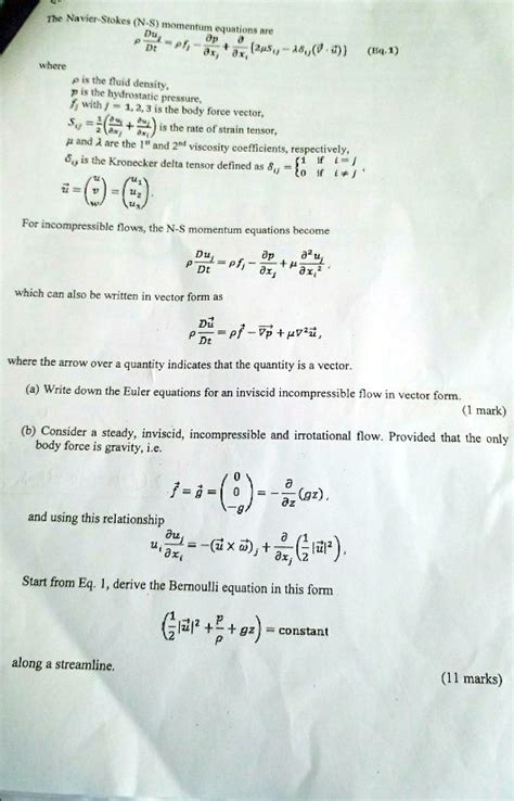 Solved The Navier Stokes N S Momentum Equations Are âˆ‚Ï U âˆ‚t Ï
