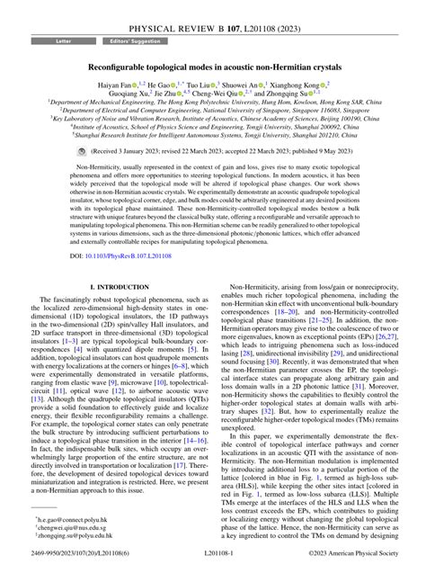 PDF Reconfigurable Topological Modes In Acoustic Non Hermitian Crystals