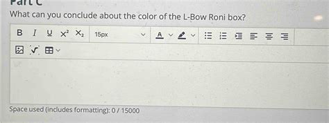 part c what can you conclude about the color of the l bow roni box b u