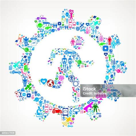 Stick Figure Roulement Technologie Futuriste Et Futurs Vector Icon