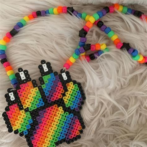 Rainbow Paw Kandi Perler Necklace Etsy