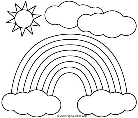Rainbow Sun And Clouds Coloring Page Nature