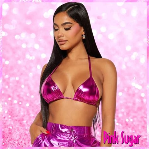 Glam Metallic Bikini Top In Hot Pink ®pink Sugar Bikini