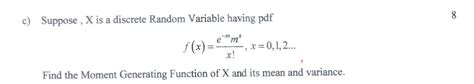 Solved C Suppose X Is A Discrete Random Variable Having