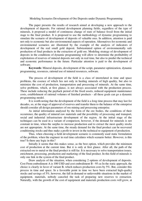 PDF Modeling Scenarios Development Of Ore Deposits Under Dynamic Programming