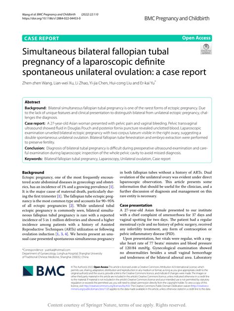Pdf Simultaneous Bilateral Fallopian Tubal Pregnancy Of A