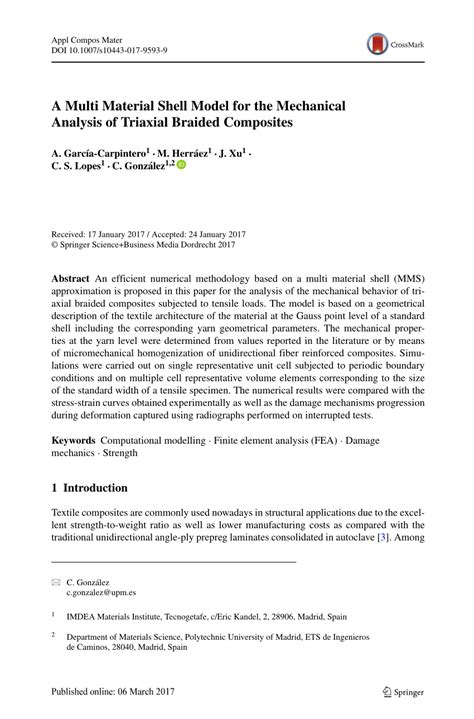 PDF A Multi Material Shell Model For The Mechanical Analysis Of Triaxial Braided Composites