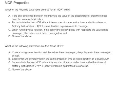 Solved Mdp Properties Which Of The Following Statements Are