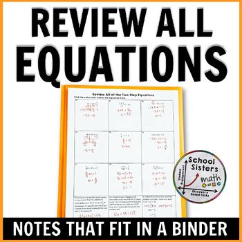 Review Solving 7th Grade Two Step Equations Guided Notes Worksheet