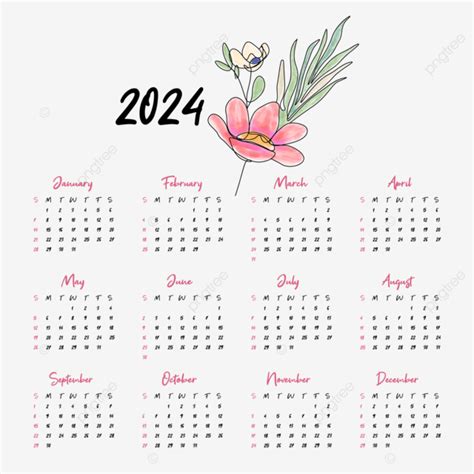Diseño De Calendario Floral 2024 Vector Png Dibujos Calendario Floral
