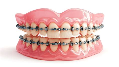 Teeth Model With Orthodontic Braces Brackets And Wires Dental