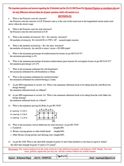 Unlimited And G12 Dm Exam Revision 03 Pdf Youngs Modulus Beam