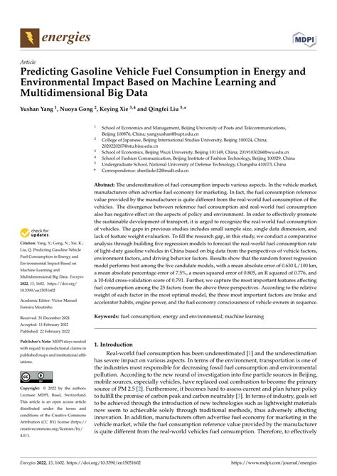 Pdf Predicting Gasoline Vehicle Fuel Consumption In Energy And Environmental Impact Based On