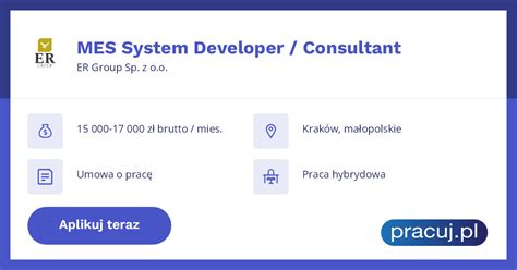 Oferta Pracy Mes System Developer Consultant Er Group Sp Z Oo Kraków