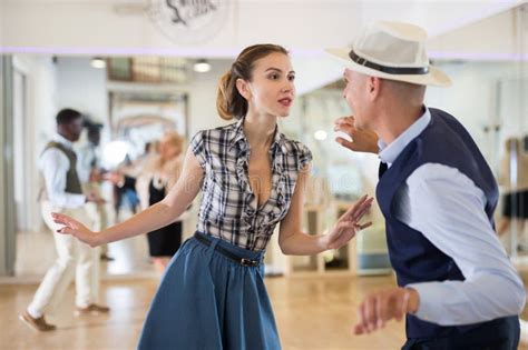 Pair Dancing Lindy Hop During Rehearsal Stock Image Image Of French