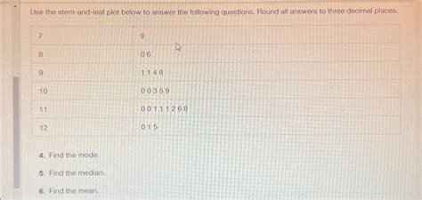 Use The Stem And Leaf Plot Below To Answer The Chegg