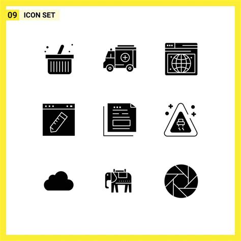 User Interface Pack Of 9 Basic Solid Glyphs Of Invoice Document Webpage Data Education Editable