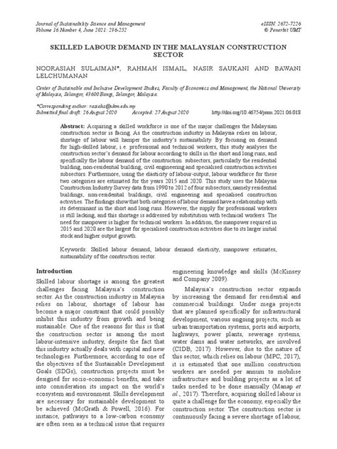 3 Skilled Labour Demand In The Malaysian Construction Pdf Labour Economics Long Run And