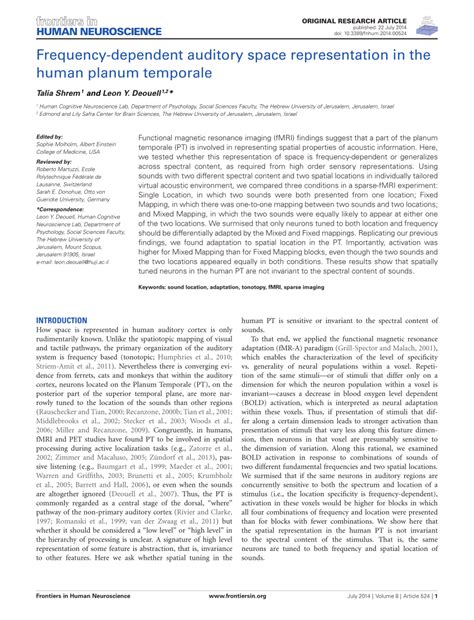 PDF Frequency Dependent Auditory Space Representation In The Human