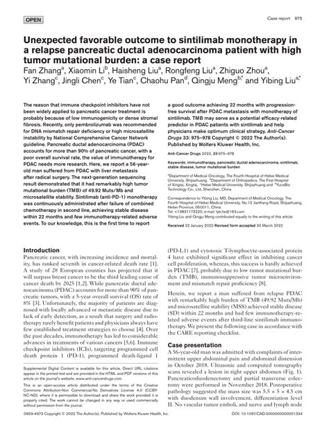 PDF Unexpected Favorable Outcome To Sintilimab Monotherapy In A