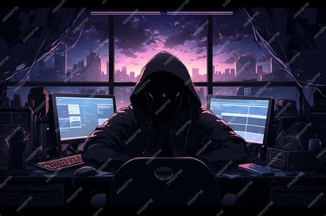 Premium Ai Image Hacker Sitting At The Computer Cyber Security And Antispyware Concept Ai