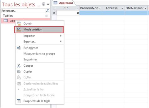 Créer Modifier Une Table Access Apcpedagogie