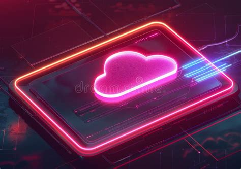 Futuristic Cloud Computing Concept With Neon Lights Digital Technology