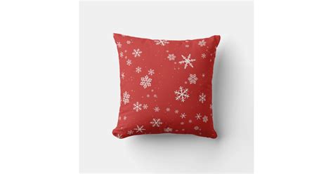 Festive Red Snowflake Pattern Winter Cushion Zazzle