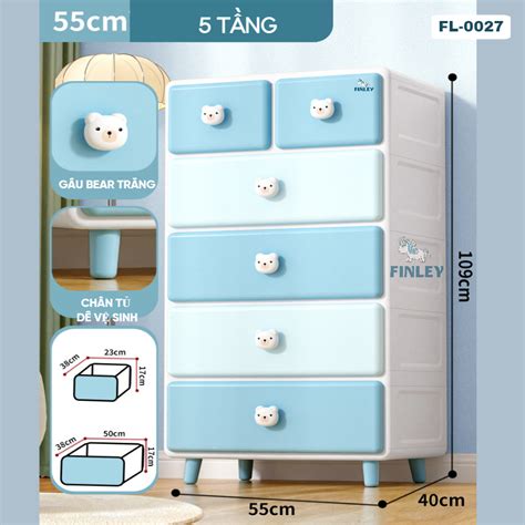 Tủ Kệ Nhựa 4 5 6 Tầng Gấu Teddy Xanh Ngăn Kéo Finley Size L Ngang