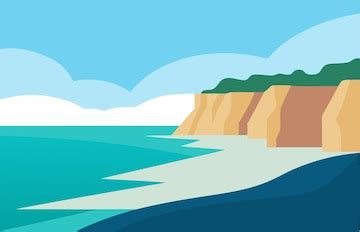 Coastal Cliffs And Beach Scene Premium Vector